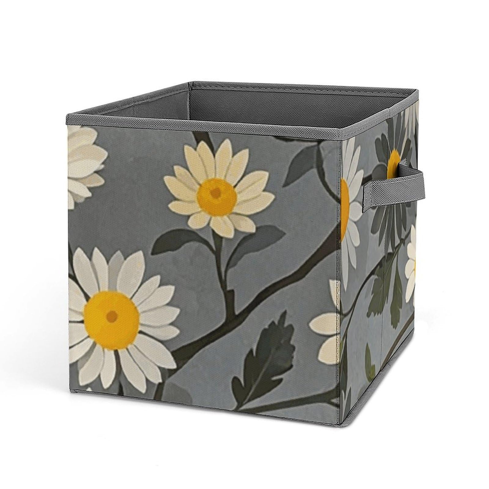 Storage Bin Tree Branch Yellow And White Floral Pattern Storage Cube Storage Basket with Handle Collapsible Closet Organizer Bin Foldable Storage Box Shelf Baskets for Bedroom Clothing 10.6 Inch