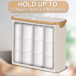 efluky Toilet Paper Storage 28L, Toilet Paper Basket with Lid for Bathroom Storage, Toilet Paper Organizer, Free Standing Toilet Paper Holds Up to 9-12 Rolls, Beige