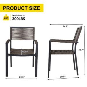 Sundale Outdoor Patio Dining Chairs Set of 4, Wicker Patio Chairs with Metal Frame and Armrests, All-Weather Outdoor Chairs for Patio, Deck, Porch, Yard (Dark Grey)