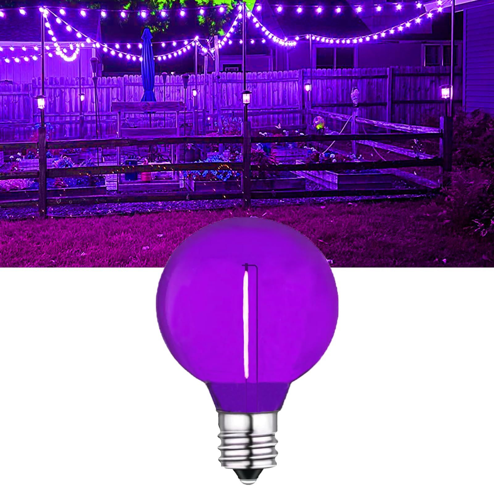 LRSUEYSKIN G40 Purple LED Replacement Bulb 1W Light Bulbs Shatterproof Waterproof LED Outdoor String Lights Decorative Night Light E12/C7 Candelabra Base for Wedding Patio Garden Yard,15 Pack(Purple)