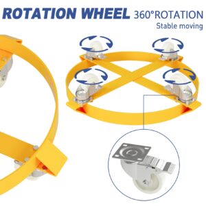 GarveeTech 55 Gallon Drum Dolly, 1250 Lbs Heavy Duty Barrel Dolly Cart Drum Caddy with 5 Swivel Wheels & Steel Frame, Trash Can Dolly Non-Tipping Hand, Garbage Can Dolly for Warehouse, Yellow