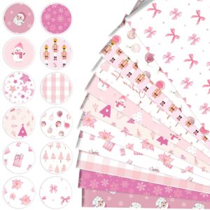 hunnmingre 12 pcs 18 x 22 inch christmas fat fabric bundles milk fabric silk bundles winter xmas tree snowflake deer pre cut square sheet quarters by the yard for diy sewing crafting(pink,santa)