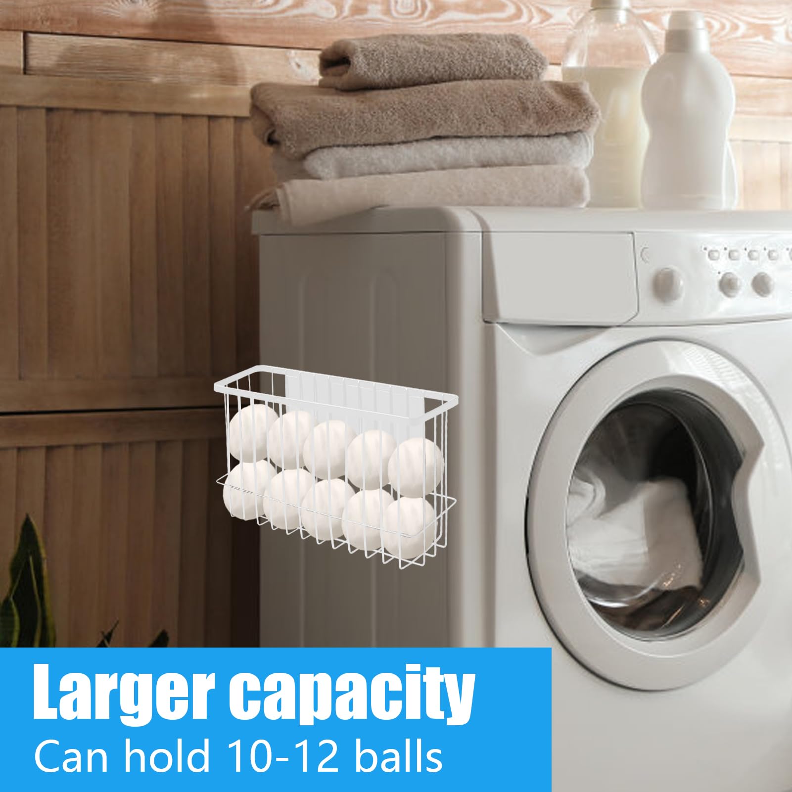 10 XL Large Dryer Ball Holder for Laundry Room Dryer Ball Organization, Magnetic Lint Bin for Laundry Room Wool Dryer Ball Organizer, Iron Dryer Ball Container for Laundry Room Storage（White）