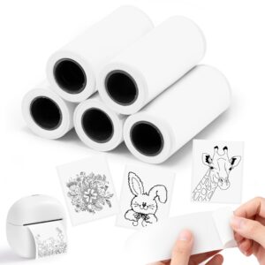 gqiril thermal printer sticker paper - 5 rolls white mini printable sticker paper, adhesive printing paper rolls for mini portable printer, 56 x 25 mm thermal print stickers for label photo list note