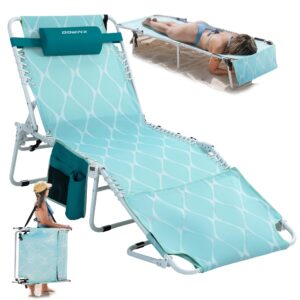 dowinx oversized tanning chair with face hole, portable chaise lounge for adults, folding beach chair outdoor lounge chair for outside sunbathing reading stomach, lay flat sun lounger, 475lbs, aqua