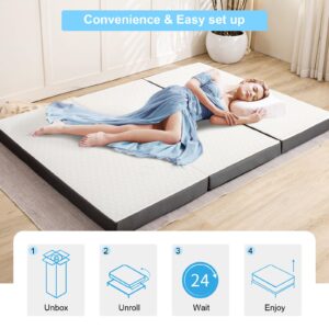 MUUEGM Tri-Fold Memory Foam Mattress, 4 Inch Twin Folding Mattress, Foldable Mattress with Collapsible and Washable Cover Portable Mattress for Camping/RV/Guest Beds, 75"×38"×4"