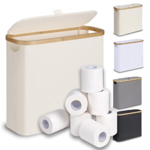 efluky toilet paper storage 28l, toilet paper basket with lid for bathroom storage, toilet paper organizer, free standing toilet paper holds up to 9-12 rolls, beige