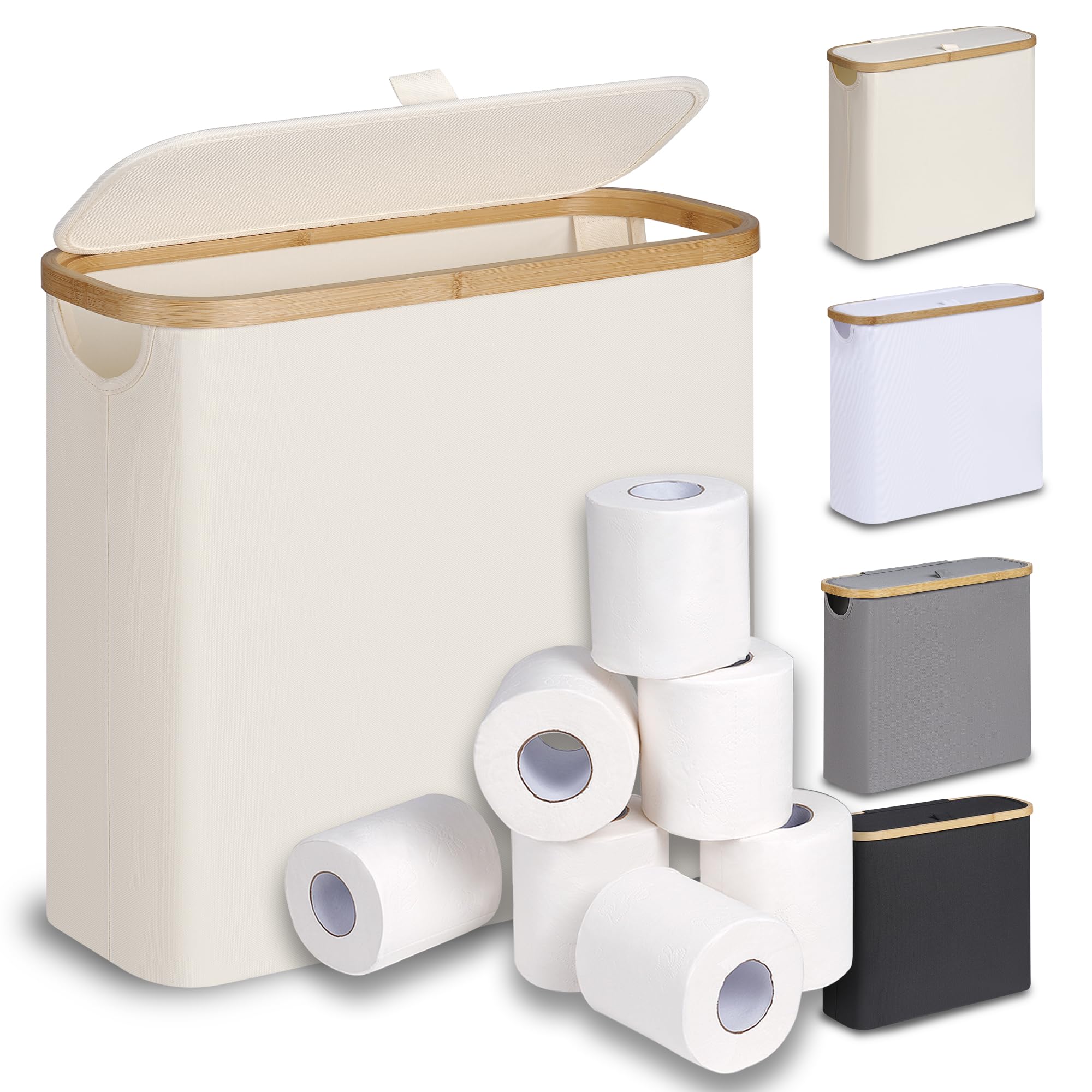 efluky Toilet Paper Storage 28L, Toilet Paper Basket with Lid for Bathroom Storage, Toilet Paper Organizer, Free Standing Toilet Paper Holds Up to 9-12 Rolls, Beige