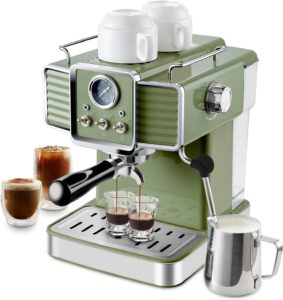 infinipower 15 bar espresso coffee machine with milk frother steam wand, 1350w professional coffee maker, 54 oz removable water tank espresso maker cappuccino, latte, machiato, green, for home barista