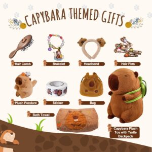 BEIMENWAI Capybara Plush Gifts for Girls 4 5 6 7 8 9 10+ Years Old, Kids Cute Capybara Toys with Stuffed Animal/Keychain/Bag/Bath Towel/Hair Pins/Bracelet/Headband, Christmas Birthday Plush Toys Set