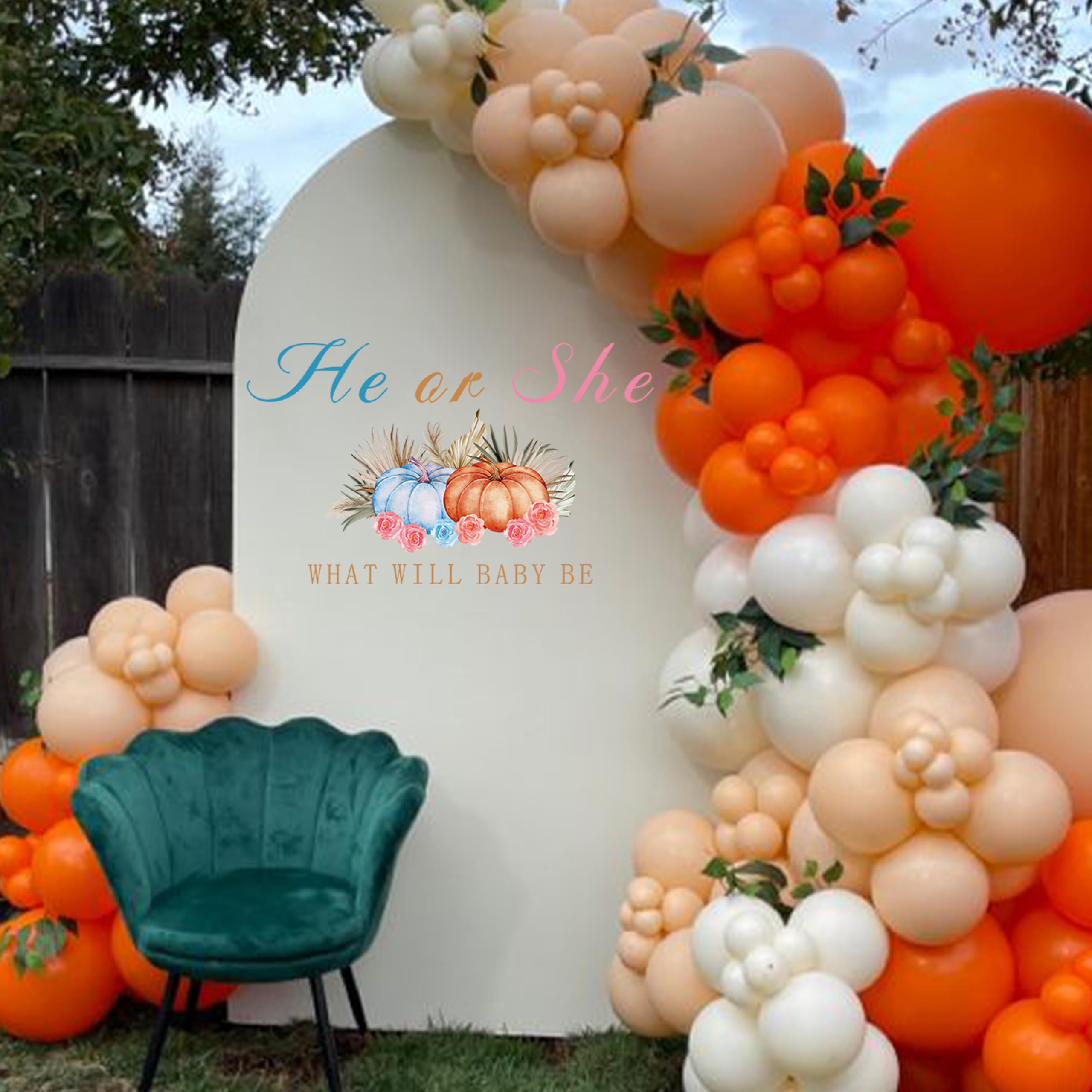 ZAIBIANHAO HE or SHE What Will Baby Be Gender Reveal Party Decal - Halloween Pumpkin Themed Shower Party Wall Decal Sign,Thanksgiving Stickers Decoration for Balloon Arch (Pumpkin He or She Decal)