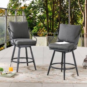 PatioFestival Outdoor Swivel Bar Stools Set of 4 Bar Height Patio Furniture Stool Chairs with 3.9" Thickness Seat Cushion for Deck Porch Backyard