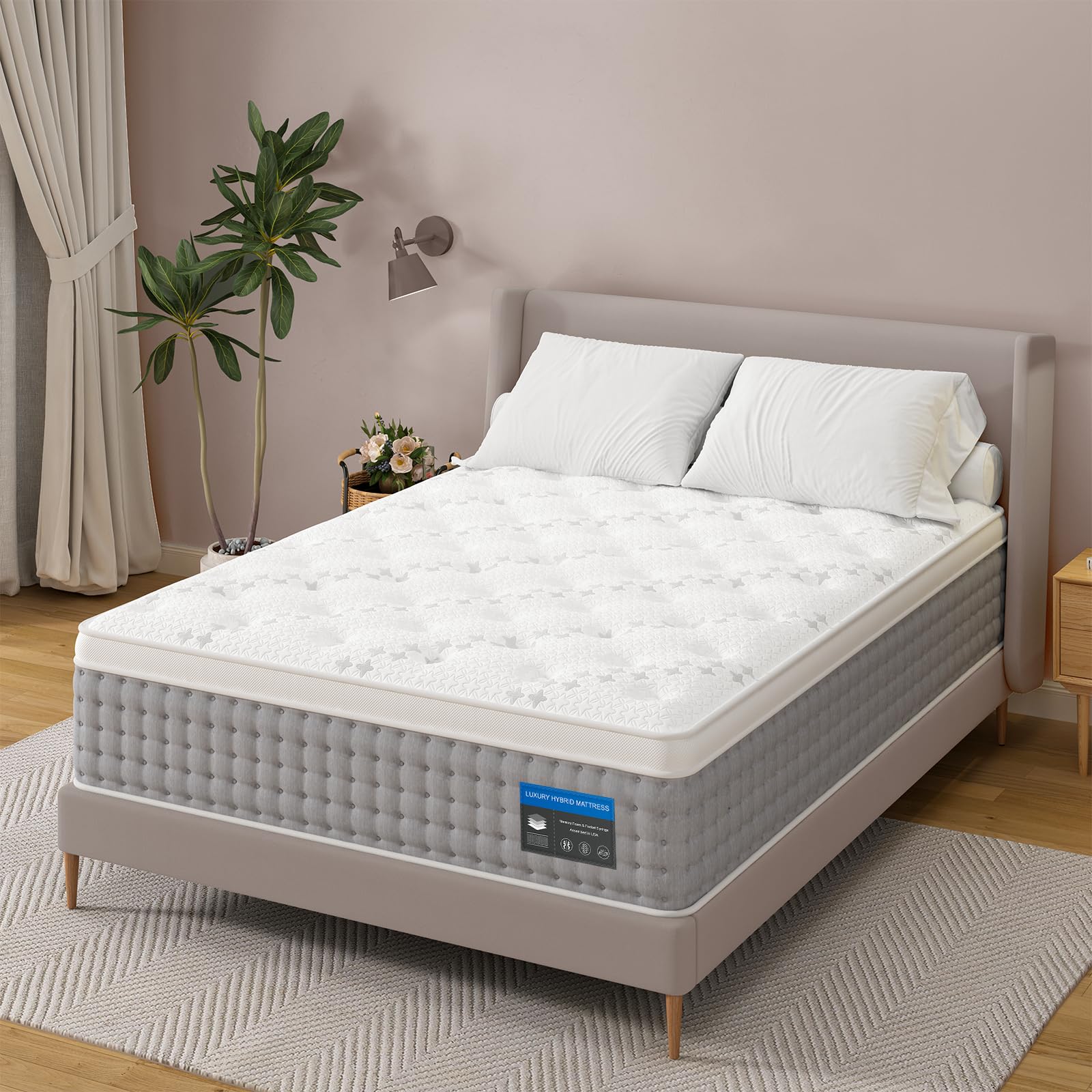 Sleepmax Queen Mattress 14 Inch - Hotel-Collection Hybrid Mattress Pain Relief - Deep Sleep Mattress Extra Lumbar & Hip Support - Motion-Isolation Bed in a Box, CertiPUR-US Certified, 365-Night Trial