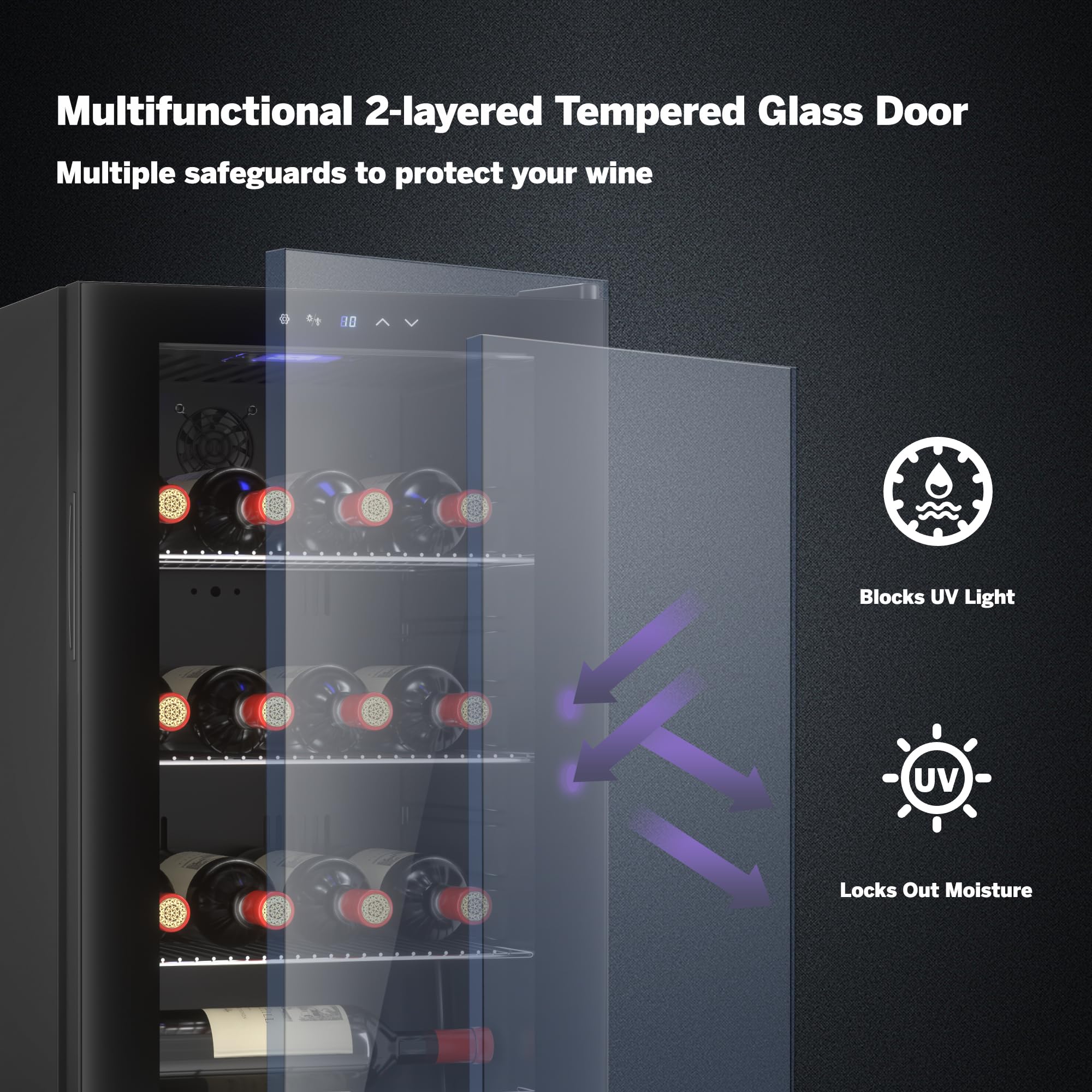 26 Bottles and 130 Cans Wine Cooler Cabinet & Beverage Refrigerator - Independent or Embedded Wine Cellar with Transparent Glass Door Design and Silent Compressor for Temperature Adjustment