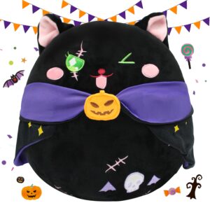 jrystar 12'' happy halloween black cat plush pillow toy soft skeleton pumpkin black cat plush hugging throw pillow home party decorations for kids adults