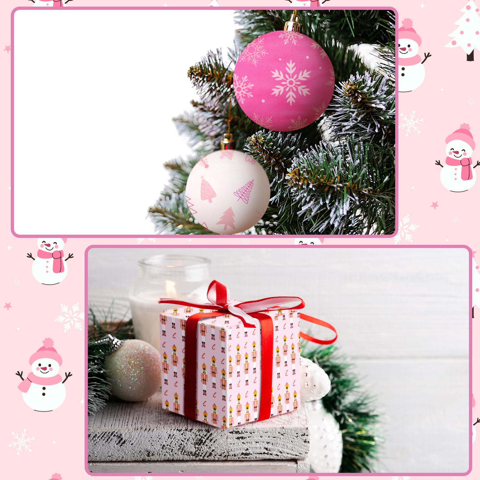 HunnmingRe 12 Pcs 18 x 22 Inch Christmas Fat Fabric Bundles Milk Fabric Silk Bundles Winter Xmas Tree Snowflake Deer Pre Cut Square Sheet Quarters by The Yard for DIY Sewing Crafting(Pink,Santa)