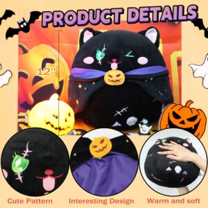 Jrystar 12'' Happy Halloween Black Cat Plush Pillow Toy Soft Skeleton Pumpkin Black Cat Plush Hugging Throw Pillow Home Party Decorations for Kids Adults