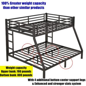 TIHWOALL Latest Upgrade & Stronger Metal Steel Bunk Bed Full XL Over King Size Bunkbed, Thickened More Stable Heavy Duty More Rust-Proof King Bunk Bed Frame (Easier Assembly) (Full XL Over King)