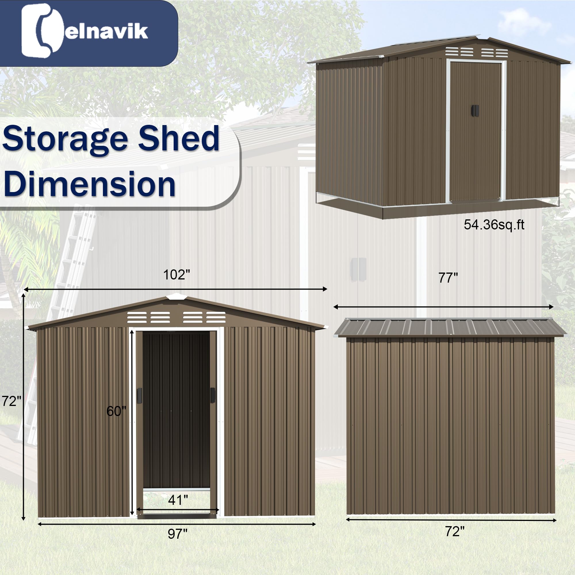 Rwnnad 8'X6' Outdoor Metal Storage Shed Waterproof, Shed Storage House with Double Doorknobs and Air Vents Waterproof Sheds Cabinet for Patio and Outside