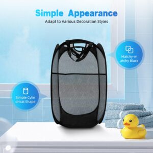 Foldable Laundry Mesh Basket Pop Up Hamper Collapsible Pop Up Laundry Basket Cylinder Mesh Laundry Hamper w/Wide Opening and Side Pocket, 22.05lbs Capacity