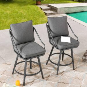 PatioFestival Outdoor Swivel Bar Stools Set of 4 Bar Height Patio Furniture Stool Chairs with 3.9" Thickness Seat Cushion for Deck Porch Backyard