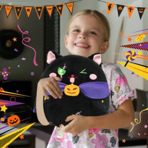 Jrystar 12'' Happy Halloween Black Cat Plush Pillow Toy Soft Skeleton Pumpkin Black Cat Plush Hugging Throw Pillow Home Party Decorations for Kids Adults