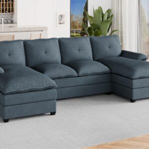 Meilocar Sectional Couches for Living Room, U Shaped Couch 110in Sectional Sofa, 4 Seat Large Sofa with Wide Chaise Lounge and Double Seating Cushions, Cloud Couch for Living Room (Grey)