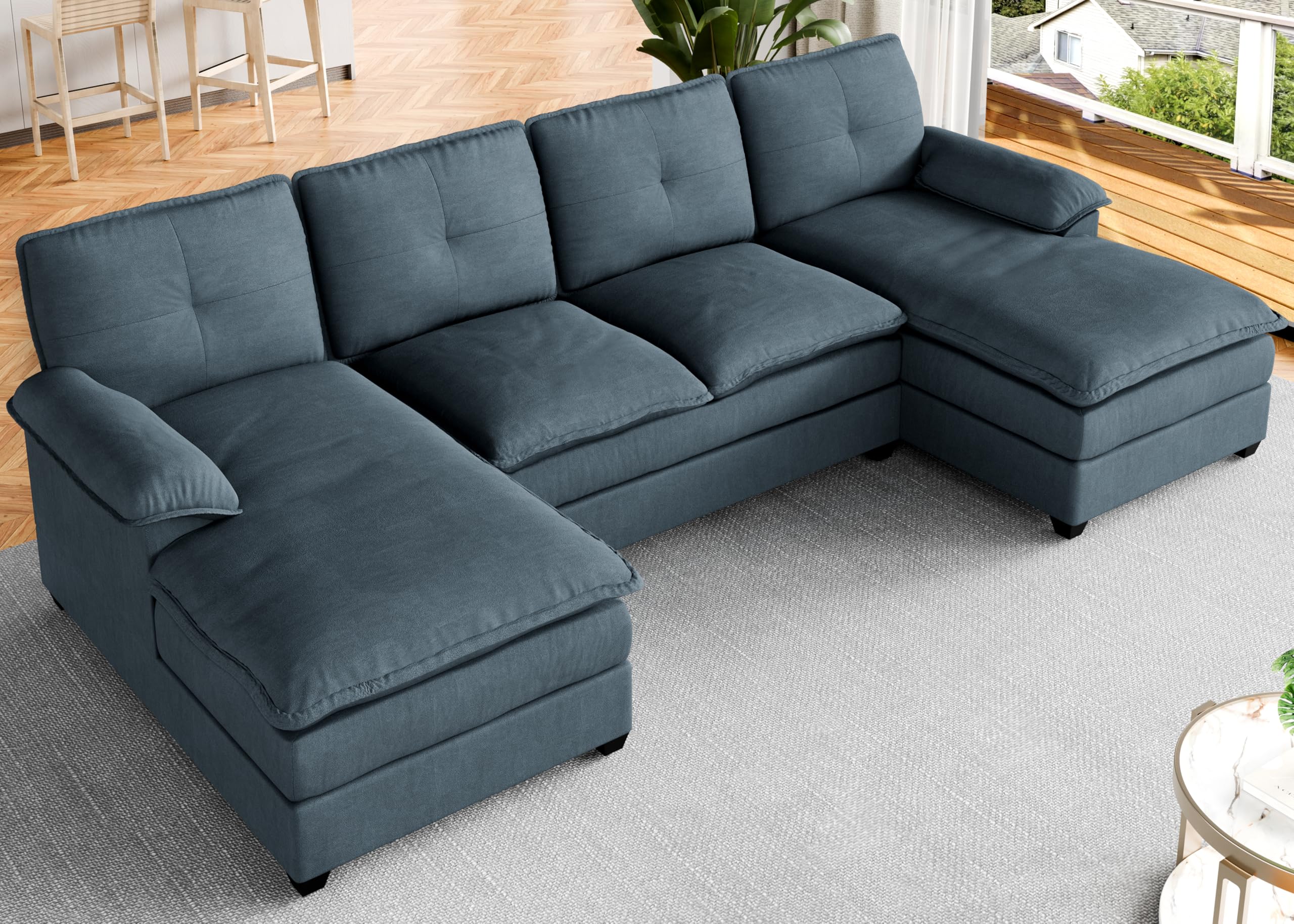 Meilocar Sectional Couches for Living Room, U Shaped Couch 110in Sectional Sofa, 4 Seat Large Sofa with Wide Chaise Lounge and Double Seating Cushions, Cloud Couch for Living Room (Grey)