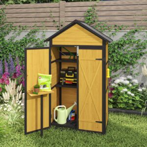 outdoor storage cabinet weatherproof wood storage shed with waterproof roof lockable doors removable shelves foldable table hooks 69 inches garden tool shed for yard and patio