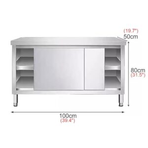 Commercial Kitchen Storage Work Table Thickened Stainless Steel Material Preparation Table Large Space Storage Cabinet Chopping Table Metal Table Sturdy and Stable(100x50x80cm)