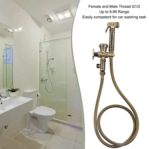 NDNCZDHC Bidet Sprayer G1/2 Female Male Thread Toilet Sprayer with Angle Valve Single Handle 6.6ft Range Antique Copper Bidet Attachment for Toilet