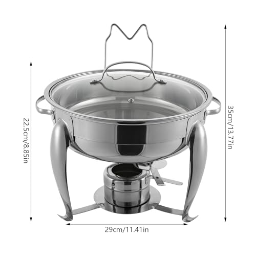 4L Stainless Steel Round Dining Stove, Large Capacity Buffet Server and Warmer Portable Food Warmer with Handle and Lid Rack Drip Tray for Wedding Banquet Picnic Party, Silver