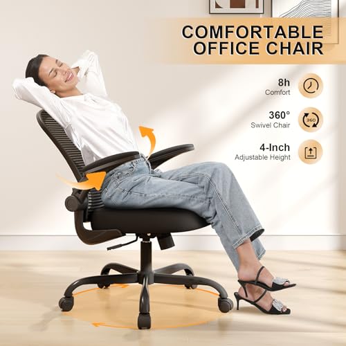 Office Chair, Ergonomic Desk Chairs 330LBS Capacity High Back Mesh Computer Chair with Flip-up Armrests, Comfy Work Chair with Adjustable Lumbar Support, Rolling Swivel Executive Task Chair Black