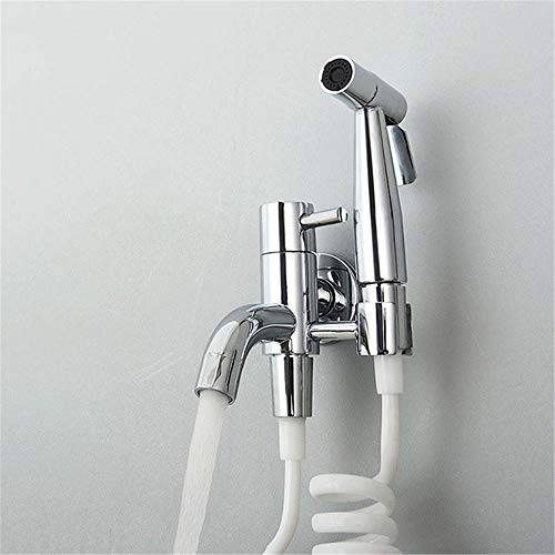 MINJING Bathroom Toilet Bidet Sprayer Kit, Black & Chrome Wall Mounted Bidet Faucet, Solid Brass Cold Water Tap 3 Meter Hose,Black