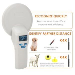 Pet Microchip Scanner, Animal Microchip Reader Animal Tag Scanner with Large OLED Display, Chip ID Scanner Long Reading Distance Animal Microchip Scanner for Pets Pigs Dogs Cats