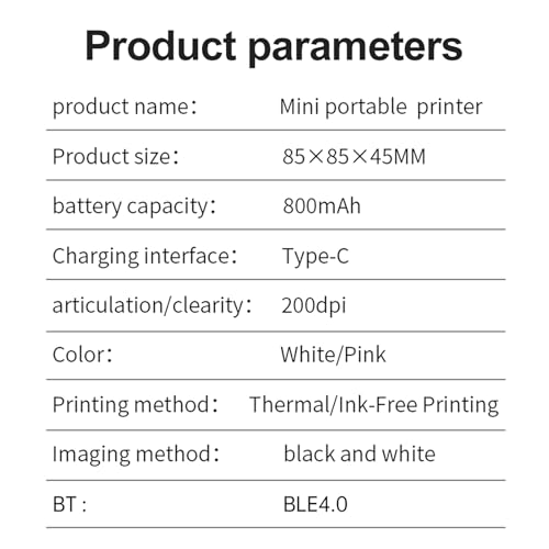 YDuupxe Mini Thermal Printer with BT 4.0 200 DPI Portable Pocket Printer for Photos Labels Notes and Studying Work Home Use Travel (Pink)