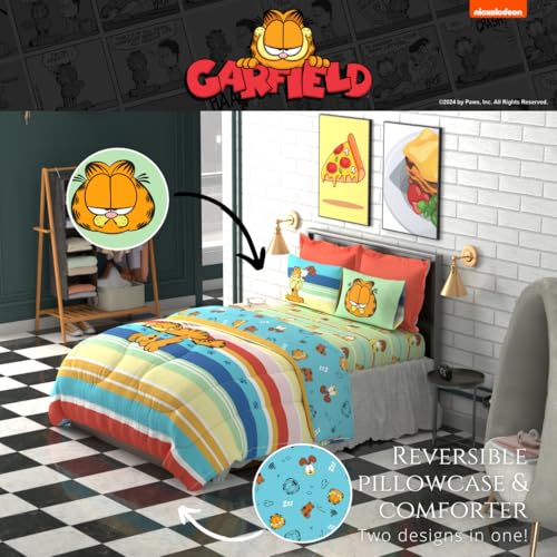 Franco Garfield Kids Bedding Super Soft Cozy Reversible Comforter and Sheet Set, 5 Piece Full Size, (Officially Licensed Product)