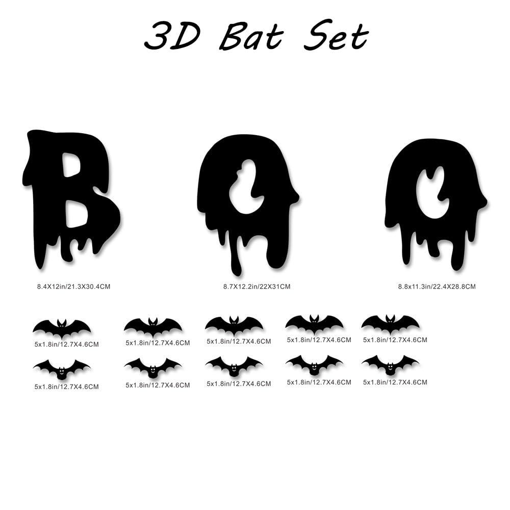 Halloween Ghost Wall Decor 25Pcs Cute Ghost Wall Stickers 3D Black Bat Wall Decoration Cute Halloween Decorations Reusable White Ghost Wall Decals for Home Office Indoor Outdoor Kitchen Party Supplies