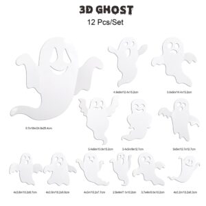 Halloween Ghost Wall Decor 25Pcs Cute Ghost Wall Stickers 3D Black Bat Wall Decoration Cute Halloween Decorations Reusable White Ghost Wall Decals for Home Office Indoor Outdoor Kitchen Party Supplies