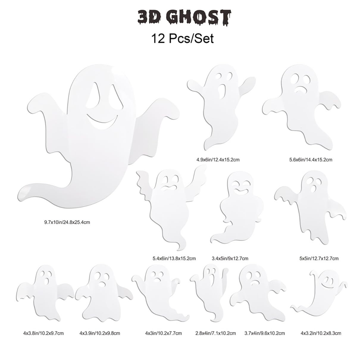 Halloween Ghost Wall Decor 25Pcs Cute Ghost Wall Stickers 3D Black Bat Wall Decoration Cute Halloween Decorations Reusable White Ghost Wall Decals for Home Office Indoor Outdoor Kitchen Party Supplies