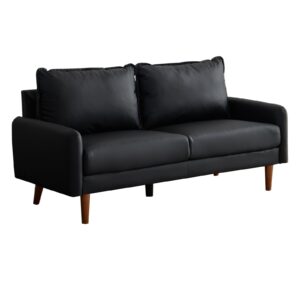 instory modern sofa leather couch with wooden legs for living room,office - black