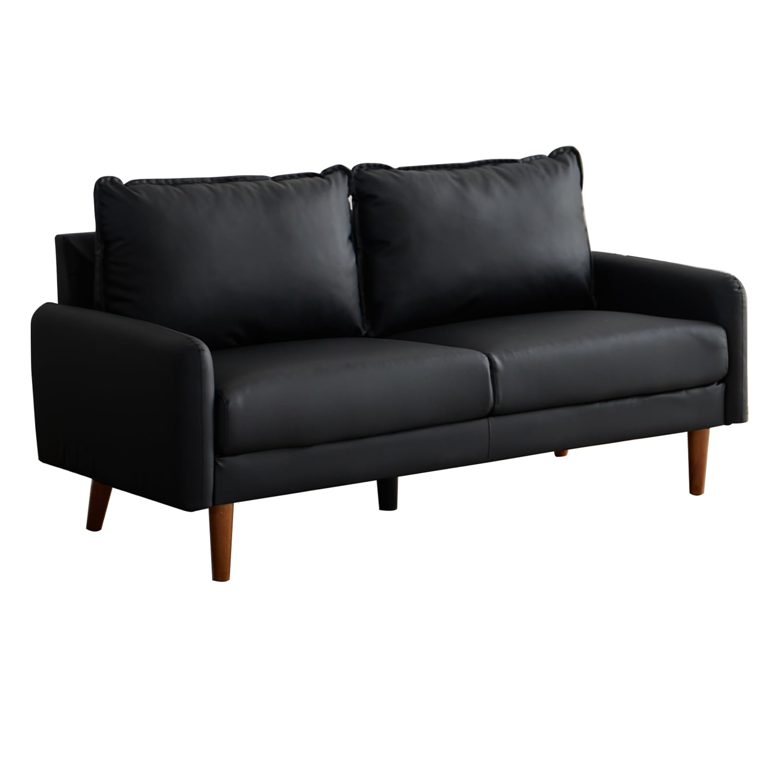 INSTORY Modern Sofa Leather Couch with Wooden Legs for Living Room,Office - Black