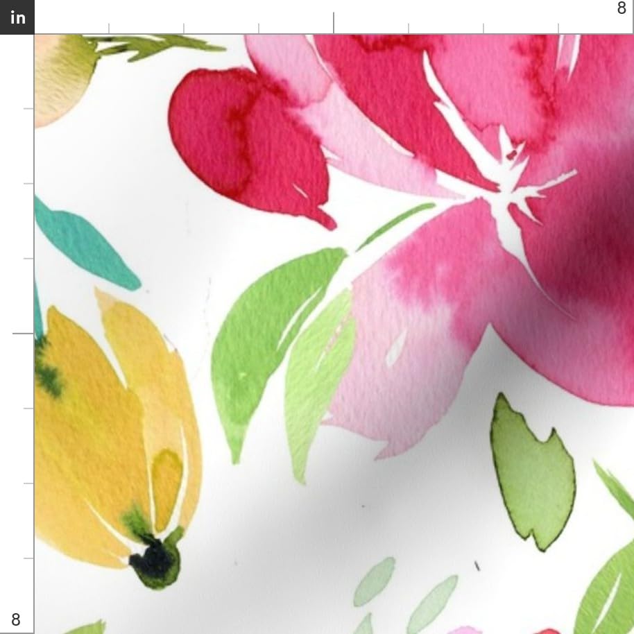 Spoonflower Fabric - Watercolor Floral Red Green Pink Jumbo Large Spring Summer Blackeyed Printed on Polartec(R) Fleece Fabric by The Yard - Sewing Blankets Loungewear and No-Sew