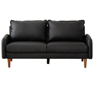 INSTORY Modern Sofa Leather Couch with Wooden Legs for Living Room,Office - Black