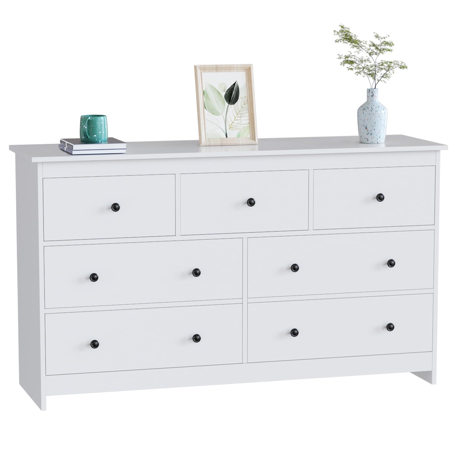 CARPETNAL White Dresser for Bedroom, 7 Drawer Dresser with Wide Drawer and Metal Handles, Woode Dressers & Chests of Drawers for Hallway, Entryway.