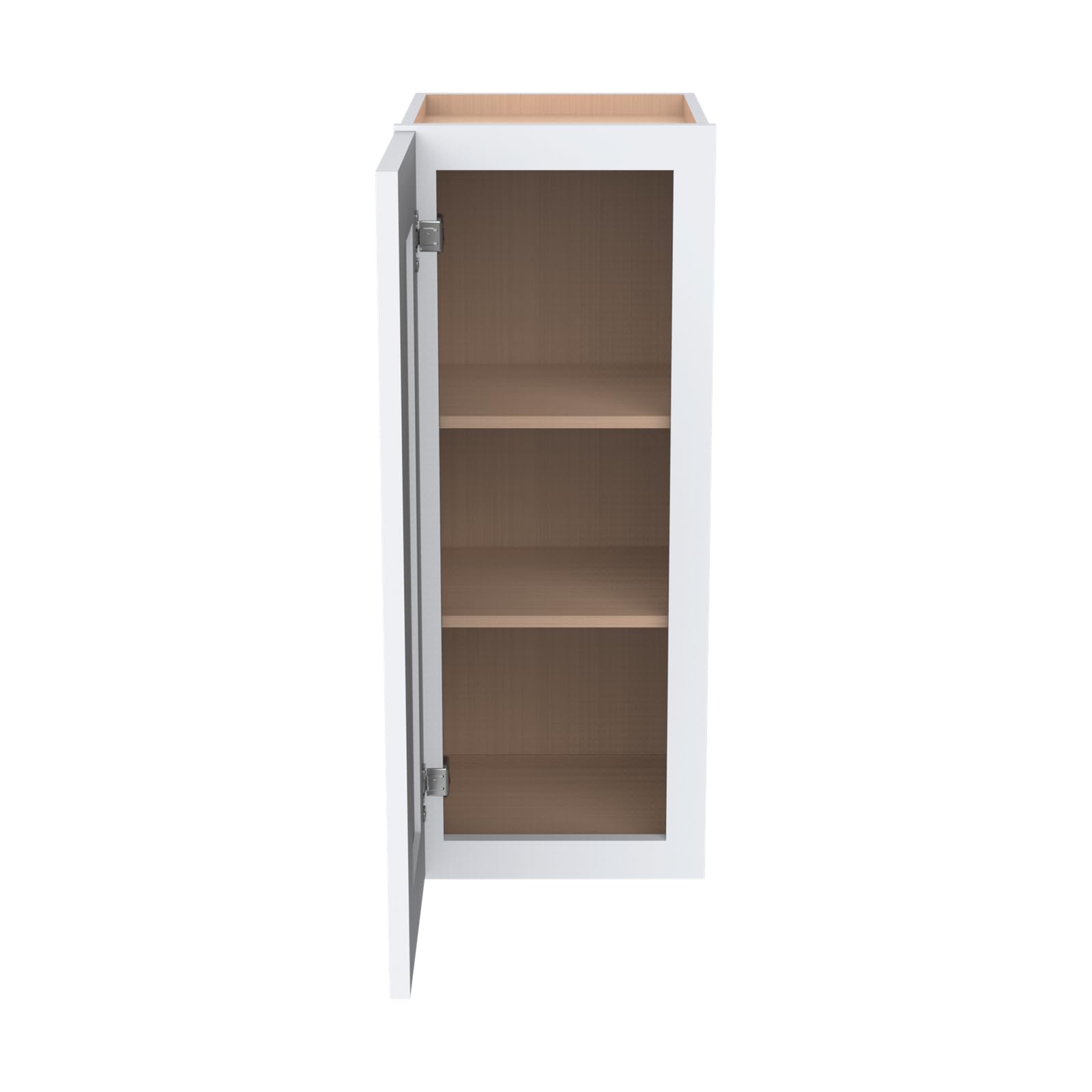 CozyHommie RTA Shaker Style Solid Wood Single Door Wall Cabinet-1 Door and 2 Shelves for Kitchen Storage, Bathroom, Medicine Cabinet (White 15”W×12”D×30”H)