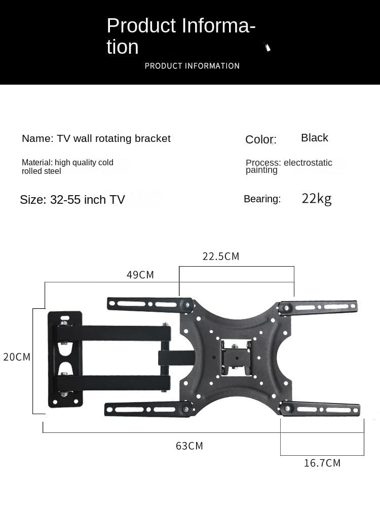 Full Motion TV Monitor Wall Mount Bracket, Articulating Arms Swivel Tilt Extension Rotation for Most 26-55 Inch LED LCD Flat Curved Screen TVs & Monitors, Max Hold up to 99lbs.