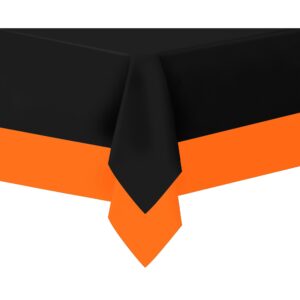 amcrate rectangular plastic black orange reusable tablecloth cover pack of 2 - ideal for halloween party, weddings, party’s, birthdays, dinners, lunch’s, or for any tableware use, (54" x 108")