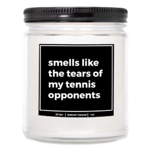 younique designs funny tennis gifts 9oz candle, gifts for tennis players, gifts for tennis lovers- cute tennis gifts for women, men - tennis themed gifts, tennis gift ideas (mahogany teakwood)