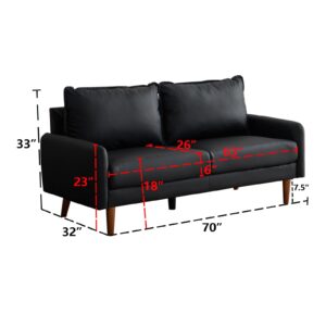 INSTORY Modern Sofa Leather Couch with Wooden Legs for Living Room,Office - Black